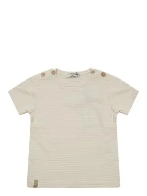 1+IN THE FAMILY Mini Striped Short Sleeve T-shirt With Buttons - Beige