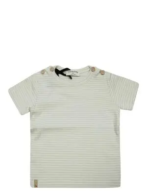 1+IN THE FAMILY Mini Striped Short Sleeve T-shirt With Buttons - Verde