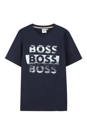 Hugo Boss Logo Print Cotton T-shirt - Blue