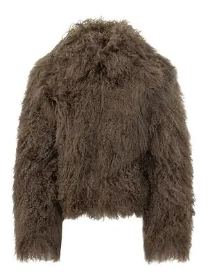 MARTHA LOUIS Mongolian Shearling Jacket With Neck Detail - Brown