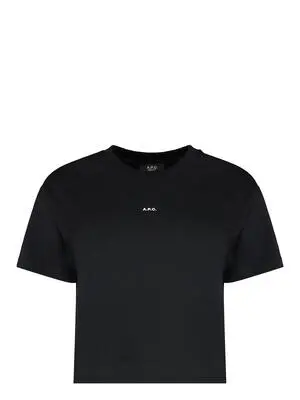 A.p.c. Contrast Logo Boxy Fit Cotton Crewneck T-shirt - Black