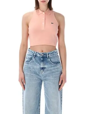 Lacoste Fitted Sleeveless Cropped Polo Top - Peach