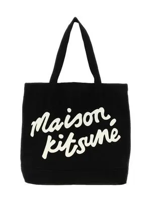 Maison Kitsuné MAISON KITSUNÉ Canvas Shopping Tote Handbag Black