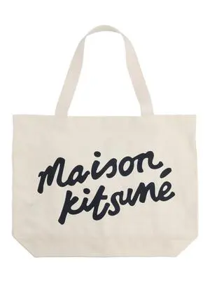 Maison Kitsuné Stylish Tote Handbag With Script Design 32.5 Cm X 43 Cm - Ivory