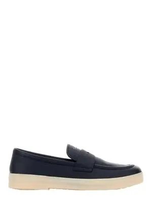 Prada Prada Men's Deerskin Leather Loafers With Rubber Sole Blue