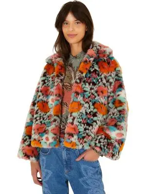 Farm Rio Floral Faux Fur Crop Jacket - Multi