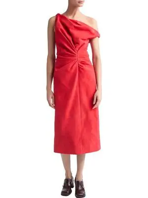 Proenza Schouler One-shoulder Suede Midi Dress With Pleating - Red