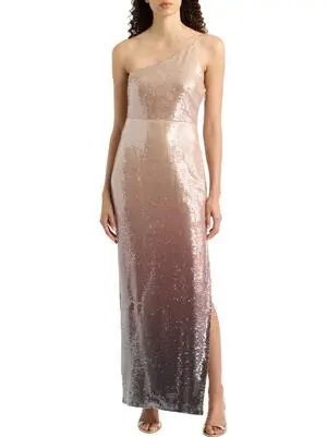 Line & Dot Mirage One-shoulder Sequin Gown - Brown Multi