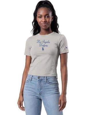 Champion Los Angeles Dodgers Soft-touch Fitted Cropped T-shirt - Gray