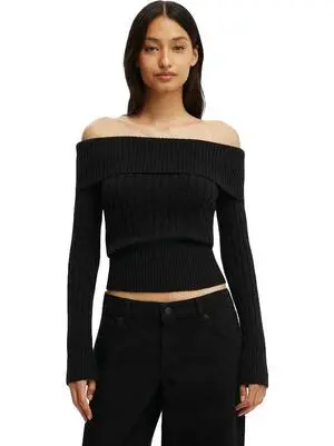 COTTON ON Lotus Off Shoulder Knit - Black