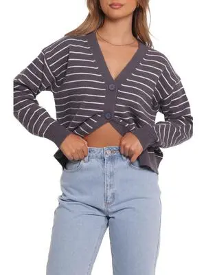 PETAL & PUP Zammy Stripe Crop Cardigan - Grey