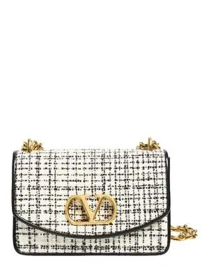 Valentino Garavani Small Vain Tweed & Leather Shoulder Bag - Vanilla