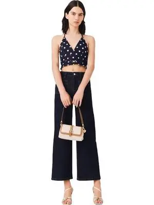 Maje Backless Linen Blend Top - Navy Dots Print