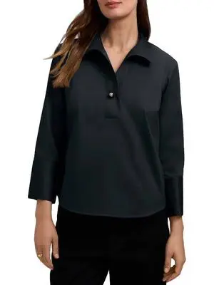 Foxcroft Catalina Matte Sateen Popover Top - Black