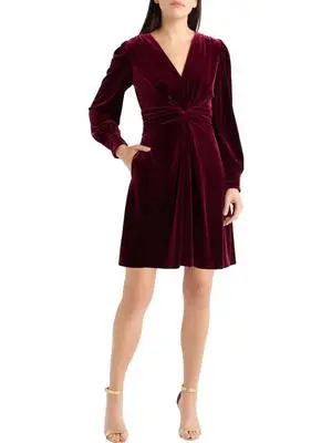 Vince Camuto Velvet Twist Front Long Sleeve Dress - Wine