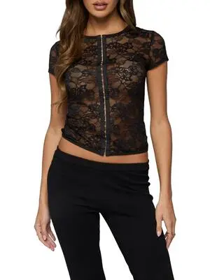 EDIKTED Jessi Sheer Lace Hook & Eye Top - Black
