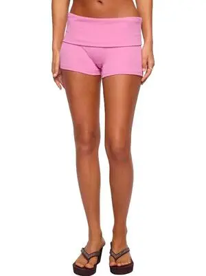 EDIKTED Audrea Foldover Stretch Cotton Bike Shorts - Fuchsia