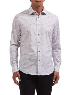 Bugatchi James Ooohcotton® Abstract Jacquard Button-up Shirt Platinum