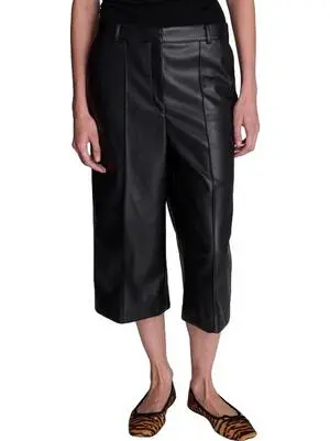 KENNETH COLE High Waist Pintuck Faux Leather Long Shorts - Black