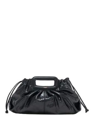 Maje Crackled Leather Pouch With Signature Handle - Black