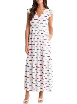 SUGARLIPS Evianna Flutter Sleeve Maxi Dress - White-multi