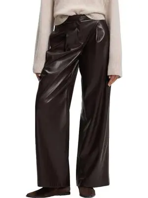 BOSS Faux Leather Wide Leg Pants - Mole