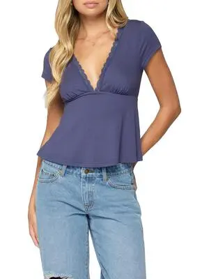 EDIKTED Palermo Lace Trimmed Babydoll Top - Navy