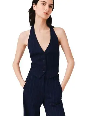 Maje Tailored Backless Waistcoat - Navy