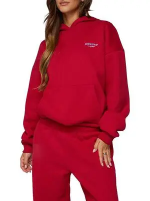EDIKTED Los Angeles Logo Fleece Graphic Hoodie - Red