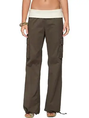 EDIKTED Jolee Ribbed Foldover Cargo Pants - Olive