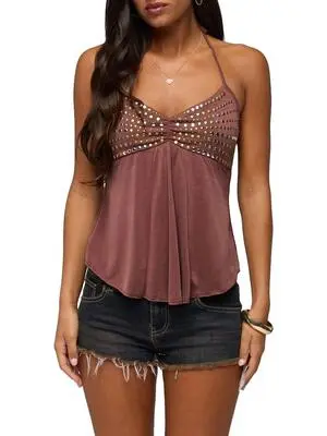 EDIKTED Ivana Studded Halter Top - Brown