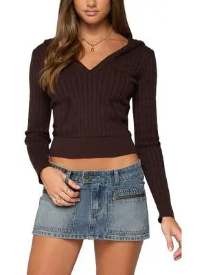 EDIKTED Kimani Cable Knit Hoodie - Brown