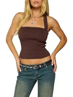 EDIKTED Esmerela Bandage Crop Halter Top Brown