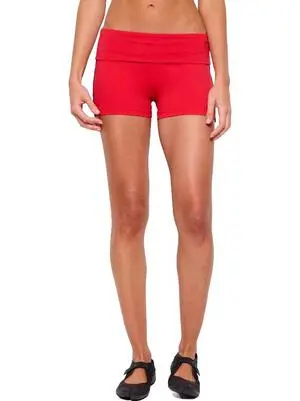 EDIKTED Ambar Contrast Stripe Foldover Shorts - Red