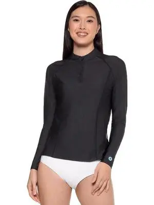 Coolibar Freestyle Long Sleeve Quarter Zip Rash Guard - Black