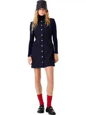 Maje Short Lurex Tweed Dress - Navy