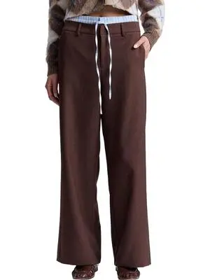 Avec Les Filles Double Waistband Wide Leg Pants - Brick