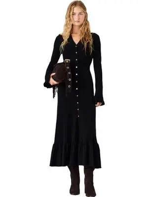 Maje Ruffled Knit Maxi Dress - Black