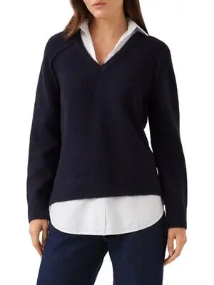 Karen Kane Layered V-neck Sweater - Navy