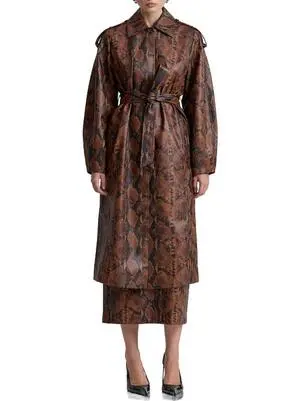 Avec Les Filles Python Print Faux Leather Coat - Brown-black Python