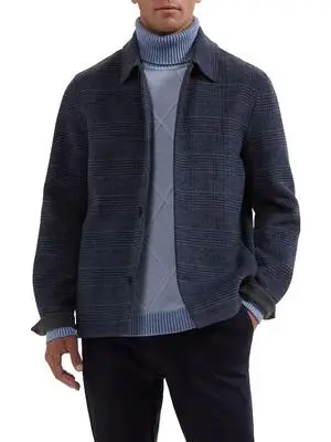 Bugatchi Plaid Wool Blend Blouson Jacket - Navy