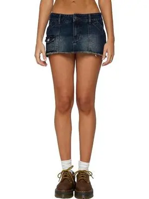EDIKTED Adania Low Rise Frayed Mini Skort - Medium-blue