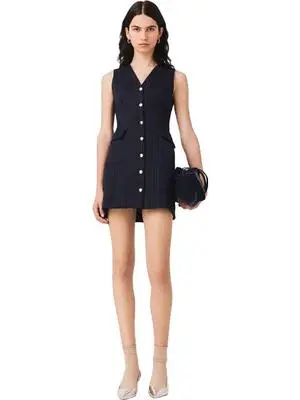 Maje Sleeveless Tailored Lurex Dress - Navy