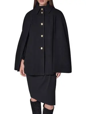 Donna Karan New York Button Front Wool Blend Cape Coat - Black