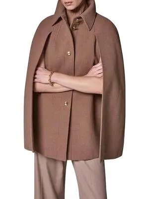 Donna Karan New York Button Front Wool Blend Cape Coat - Camel