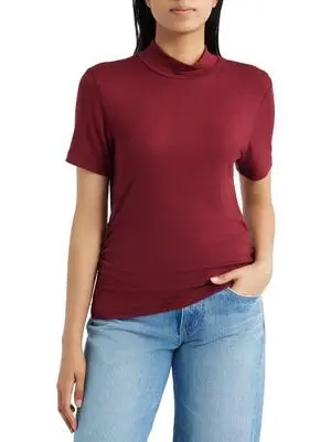 CITY BLUES Short Sleeve Mock Neck Top Cherry