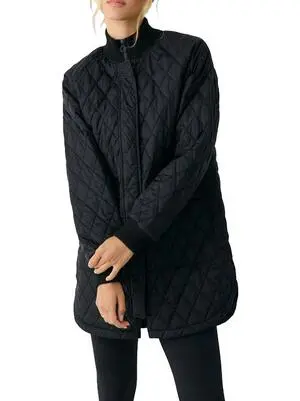 LOLE Sophie Quilted Longline Bomber Jacket - Black