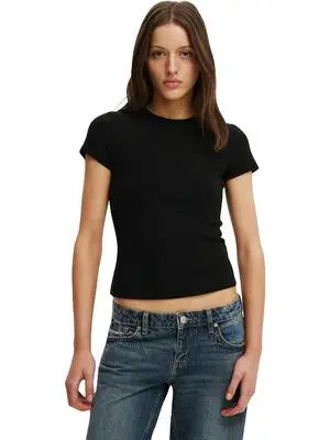 COTTON ON Blake Crew Short Sleeve Henley Detail Top - Black