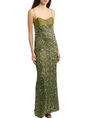 Black Halo Berri Paillette Column Gown - Moss