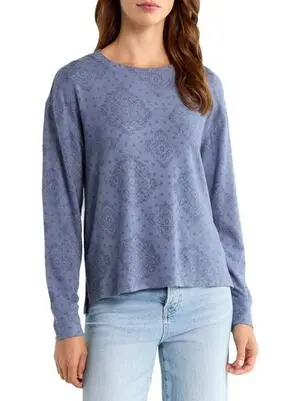 Lucky Brand Cloud Soft Long Sleeve Top Blue Multi
